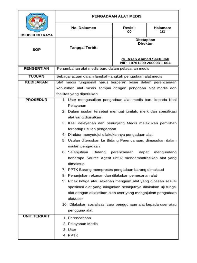 Sop Pengadaan Alat Medis | PDF