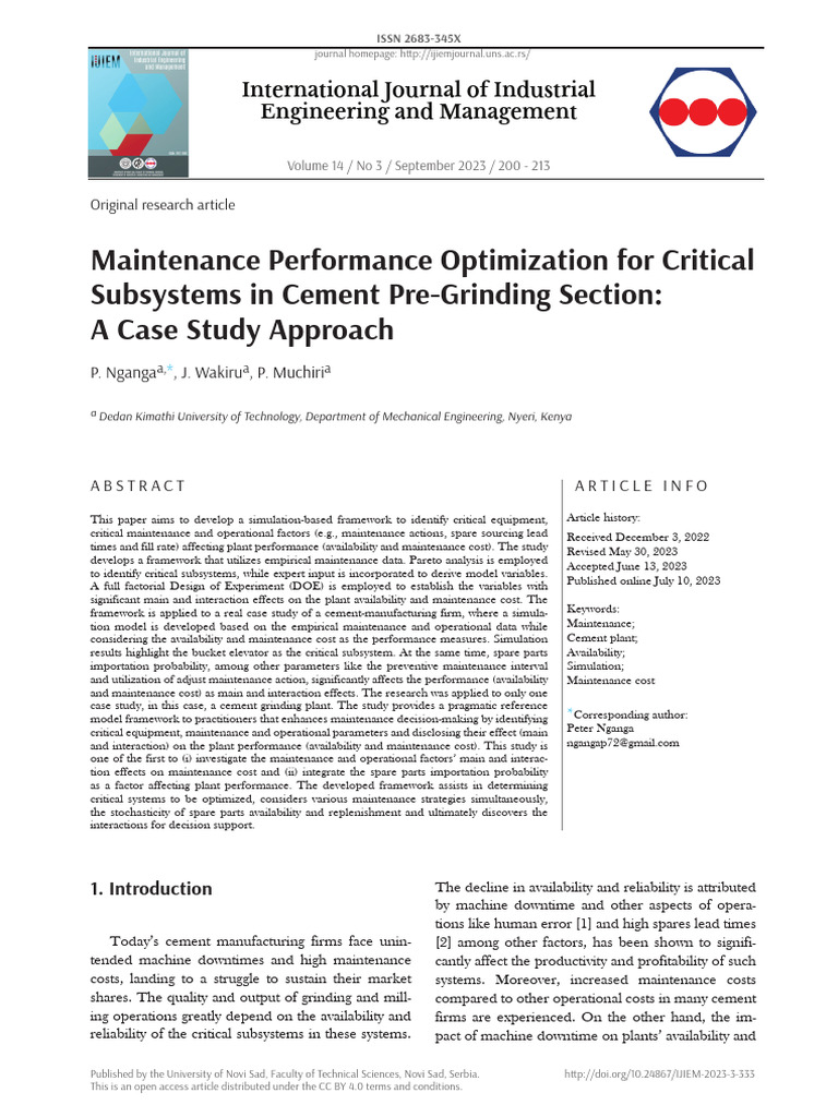 Maintenance Performance Optimization For Critical | PDF
