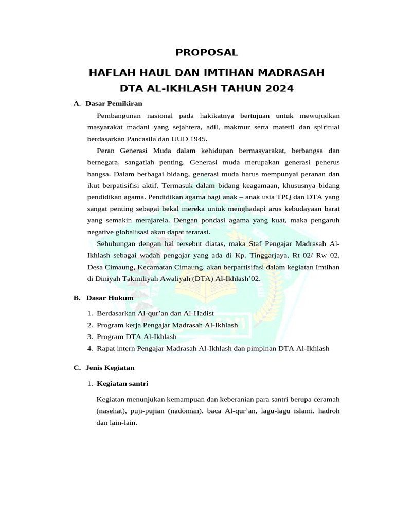 PROPOSAL IMTIHAN 2018 Ke Donatur & Alumni | PDF