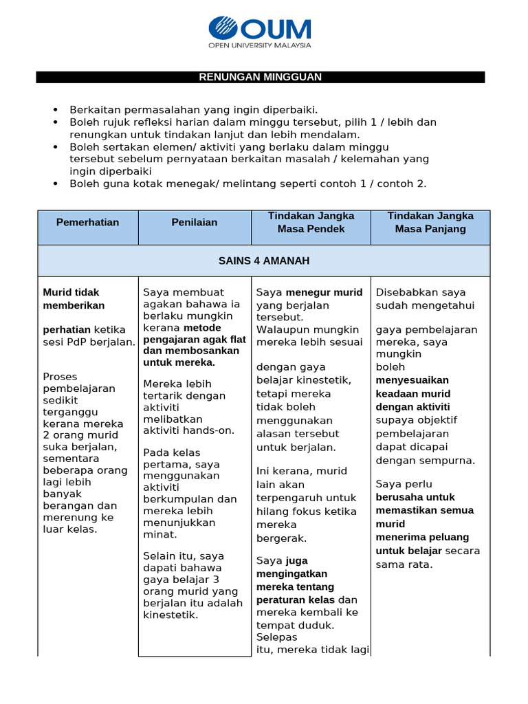Contoh Jurnal Mingguan | PDF
