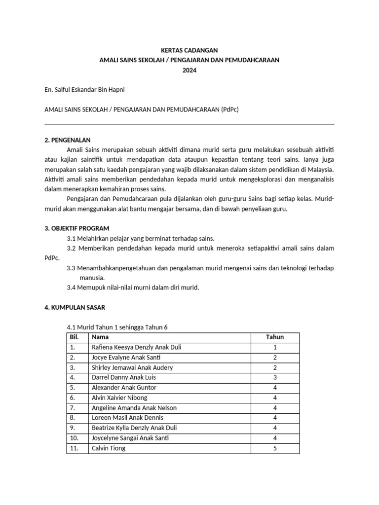 Kertas Kerja - Panitia SN 2024 | PDF
