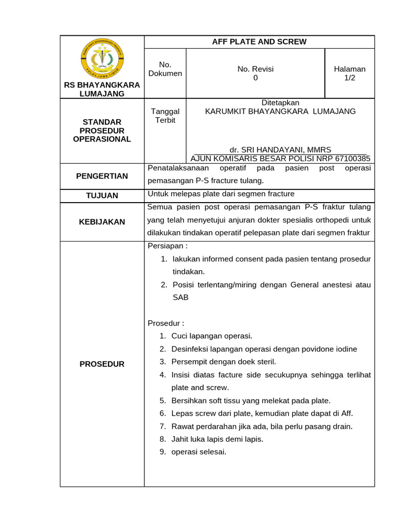 Sop Aff Plate and Screw | PDF