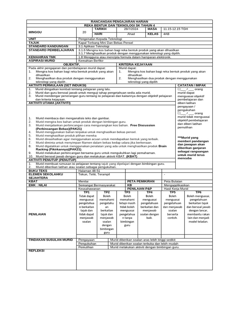 RPH RBT THN 4 Minggu 20 | PDF