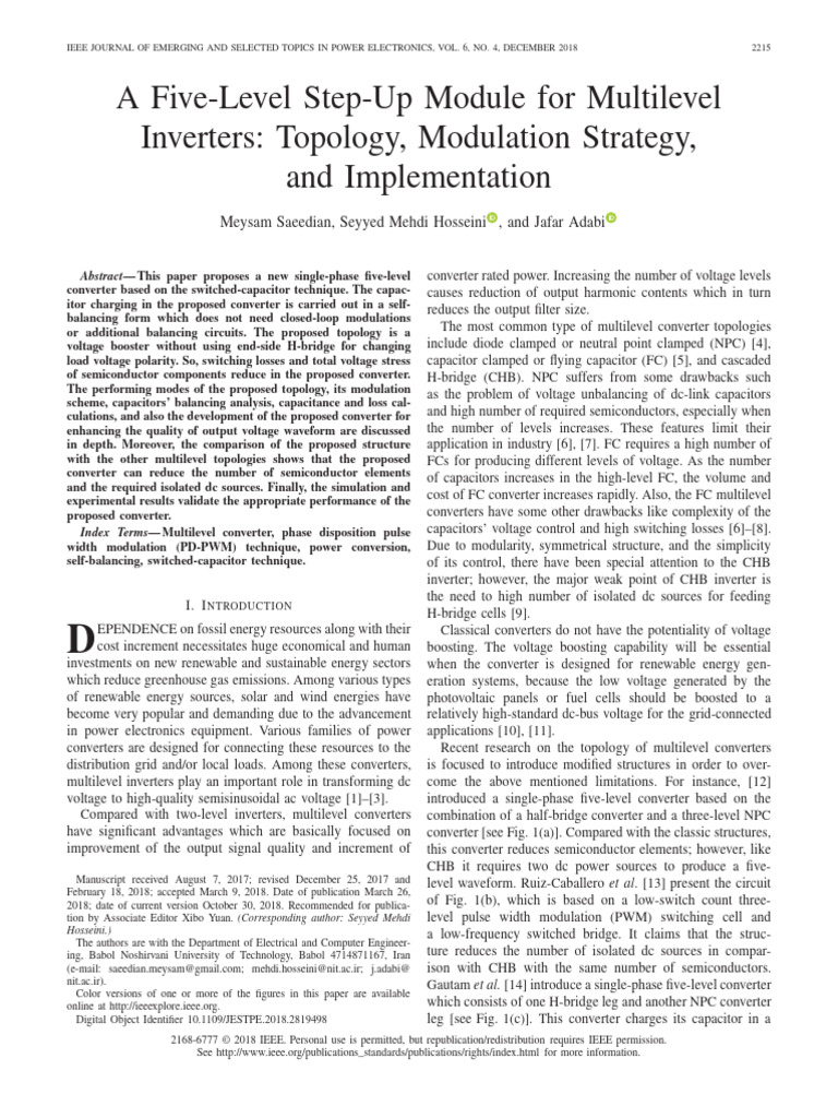 A Five-Level Step-Up Module For Multilevel Inverters - Topology, Modulation Strategy, and ...