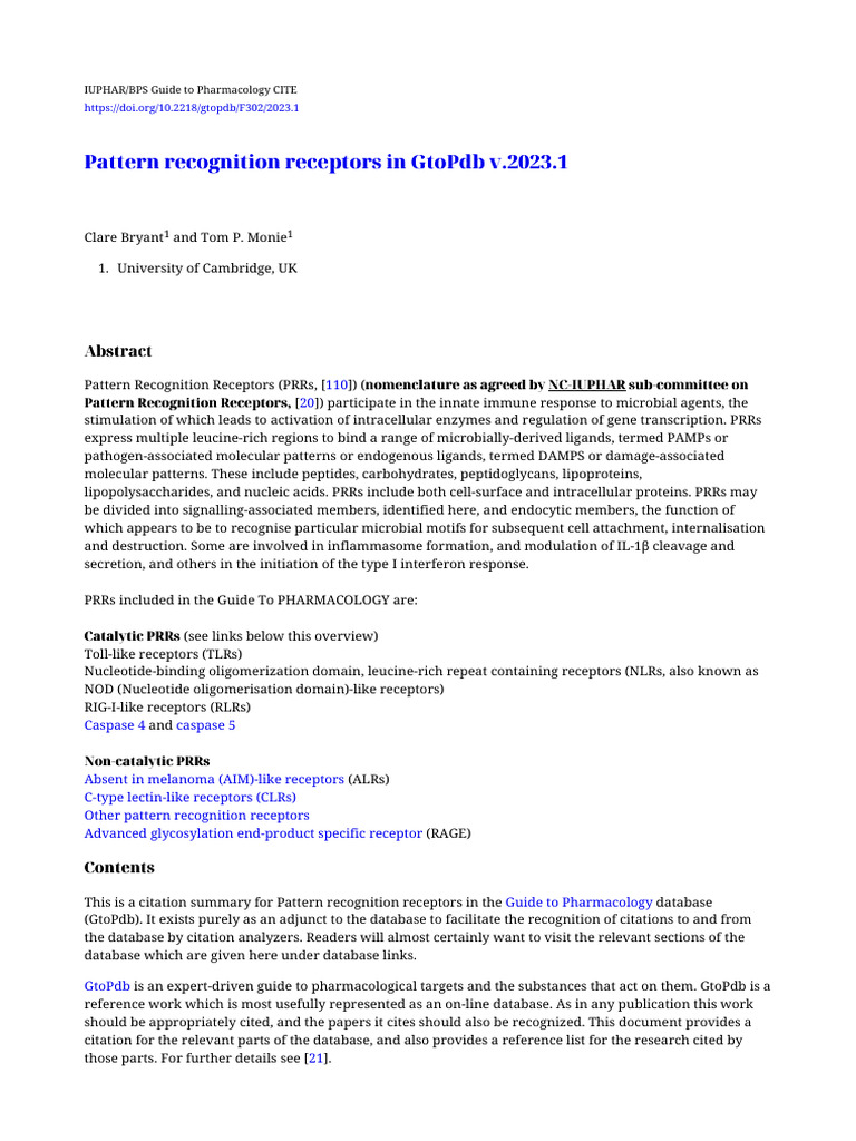 Pattern Recognition Receptors in GtoPdb v20231 | PDF