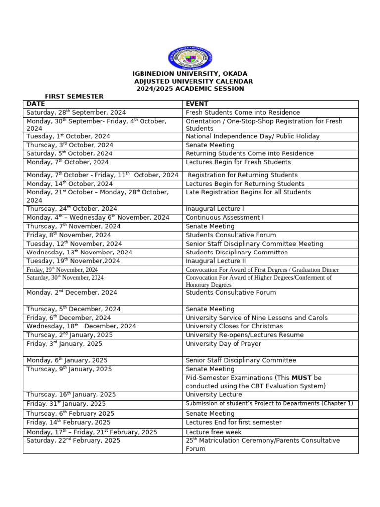 Academic Calendar 2024 | PDF