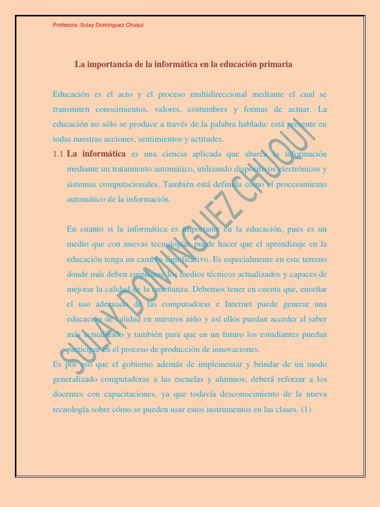Importancia de la Informática en Educación | PDF | Educación primaria ...