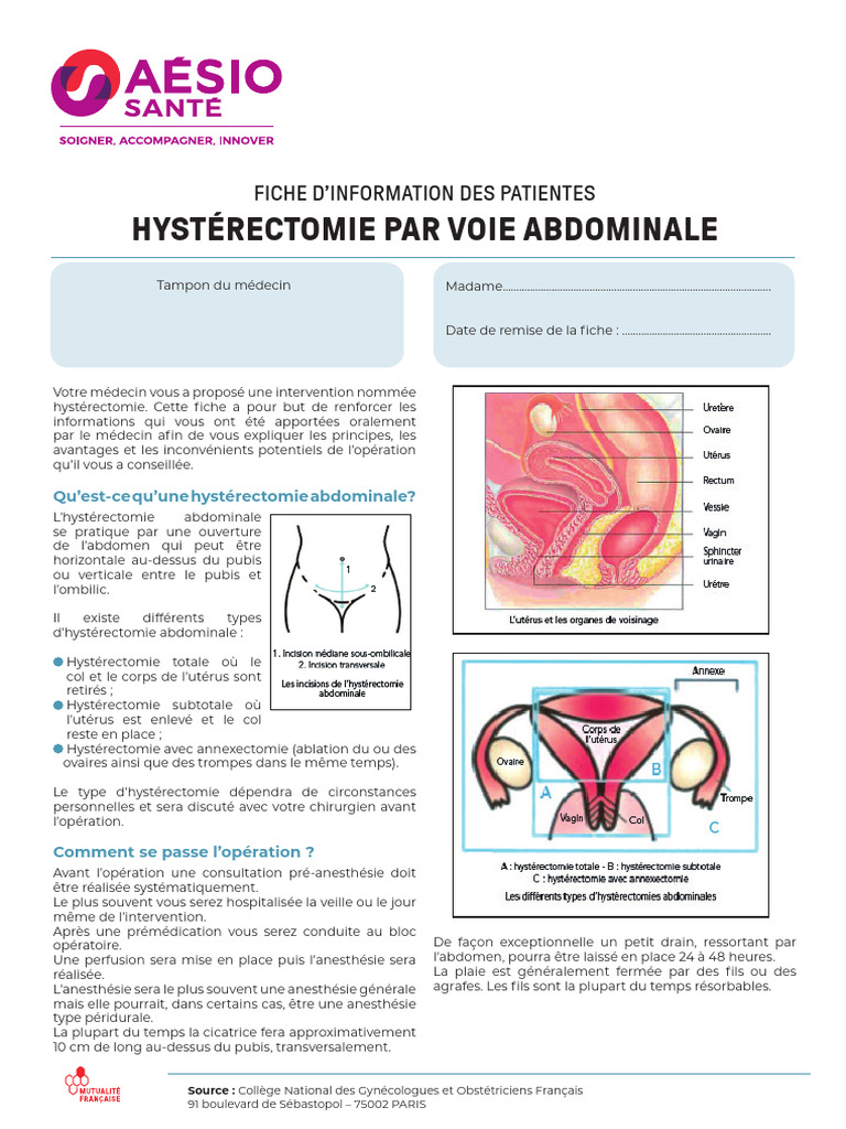 Fiche Info Hysterectomie Abdominale | PDF