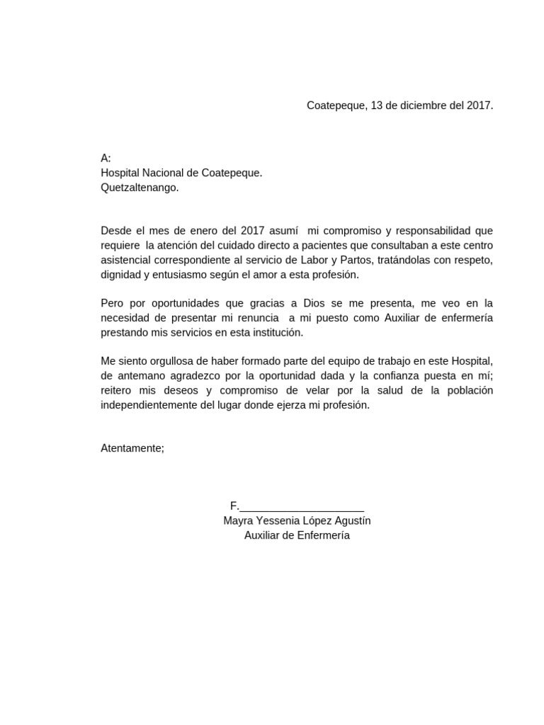 Carta de Renuncia Mayra | PDF
