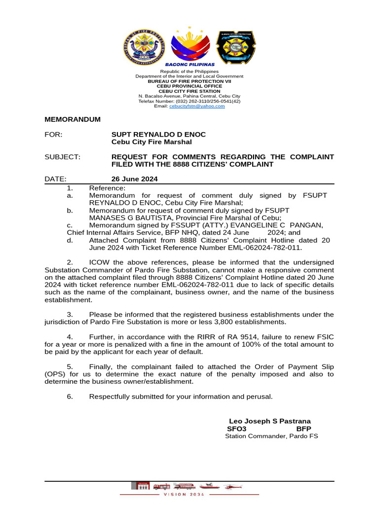 MEMORANDUM-request For Comment Pardo FS | PDF