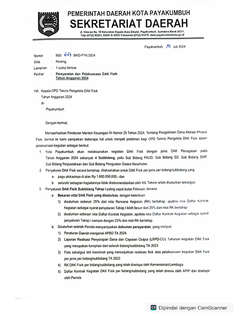 Persyaratan Dan Pelaksanaan DAK 2024 | PDF