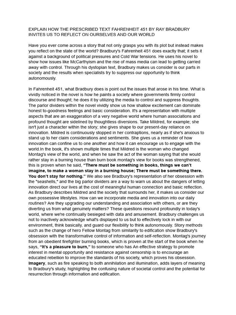 Fahrenheight 451 - Essay | PDF