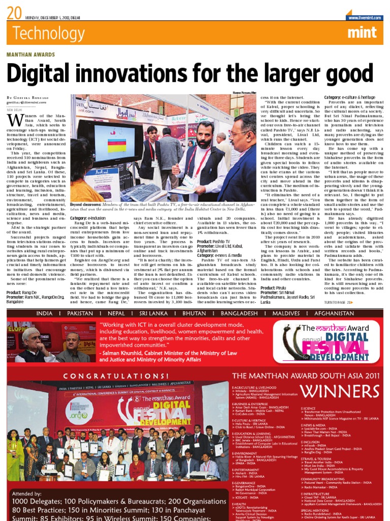 Manthan Awards 2011 - Digital Innovations For The Larger Good - 1 | PDF ...