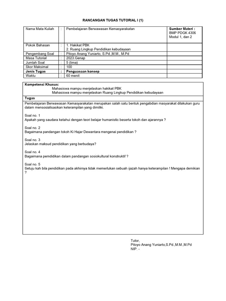 Rancangan Tugas Tutorial I PBK | PDF