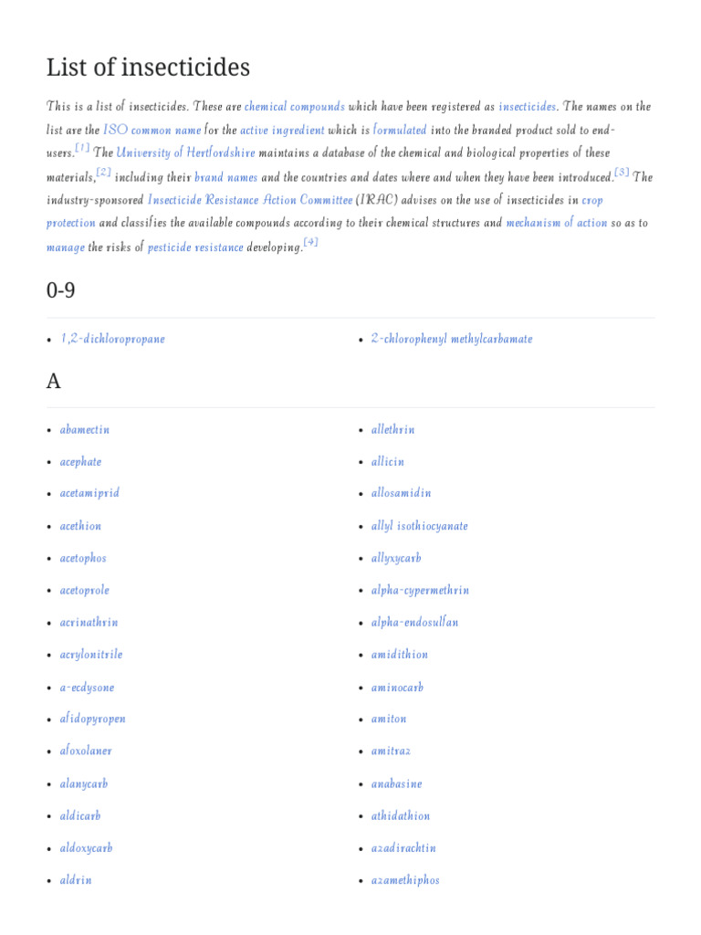 List of Insecticides - Wikipedia | PDF