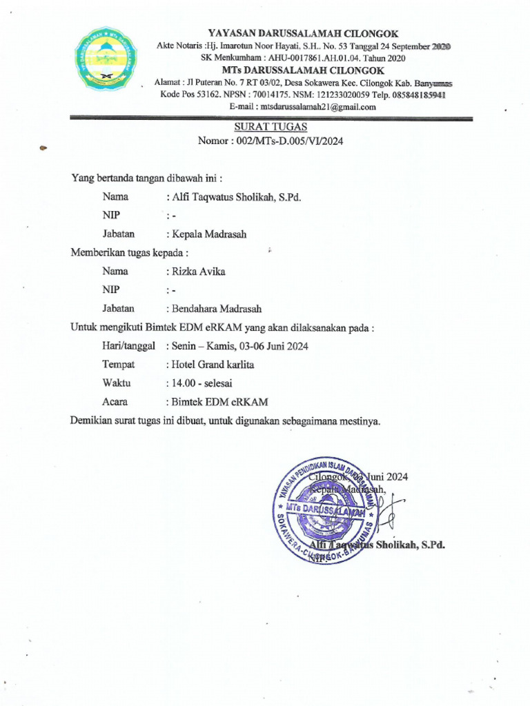 Surat Tugas Bu Vika | PDF