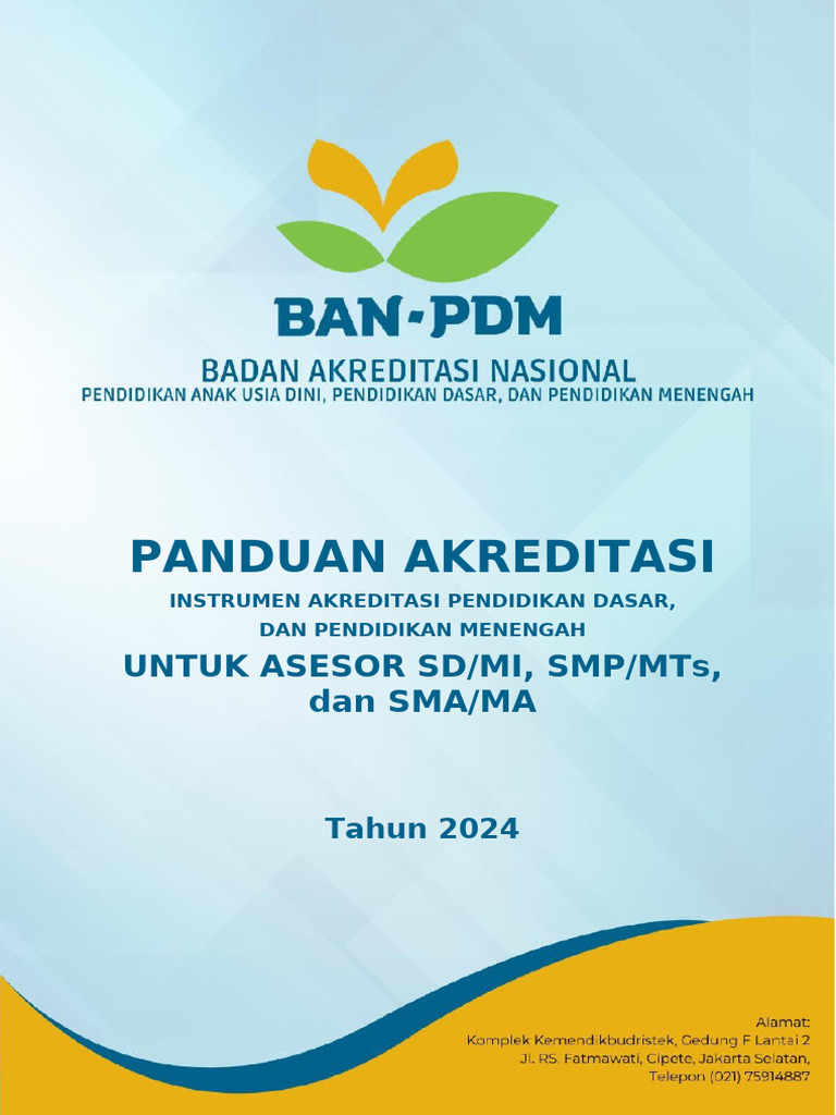 Panduan Akreditasi Untuk Asesor - Instrumen Akreditasi Dasmen 2024 Signed | PDF