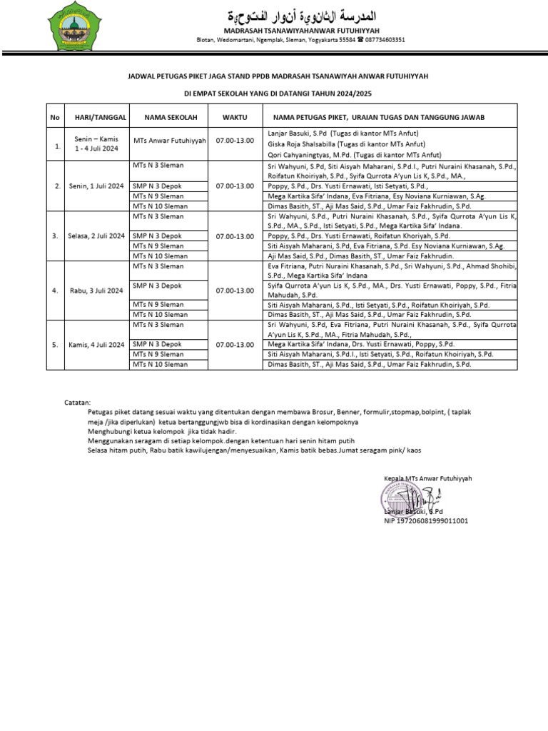 Petugas Piket Jaga Stand PPDB 2024 | PDF