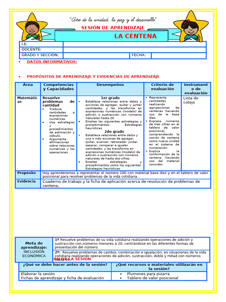 Iii E11 S3 Sesion D2 Mat Conocemos La Centena | PDF