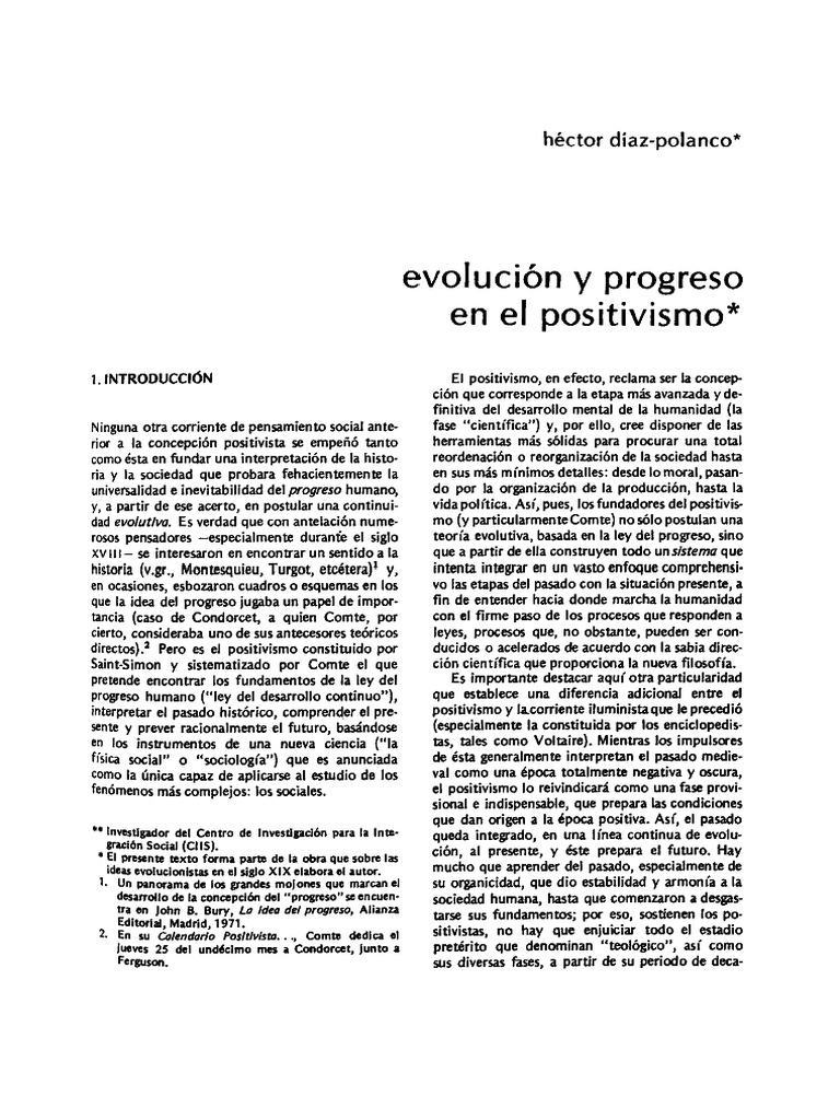 Evolución y Progreso en El Positivismo | PDF