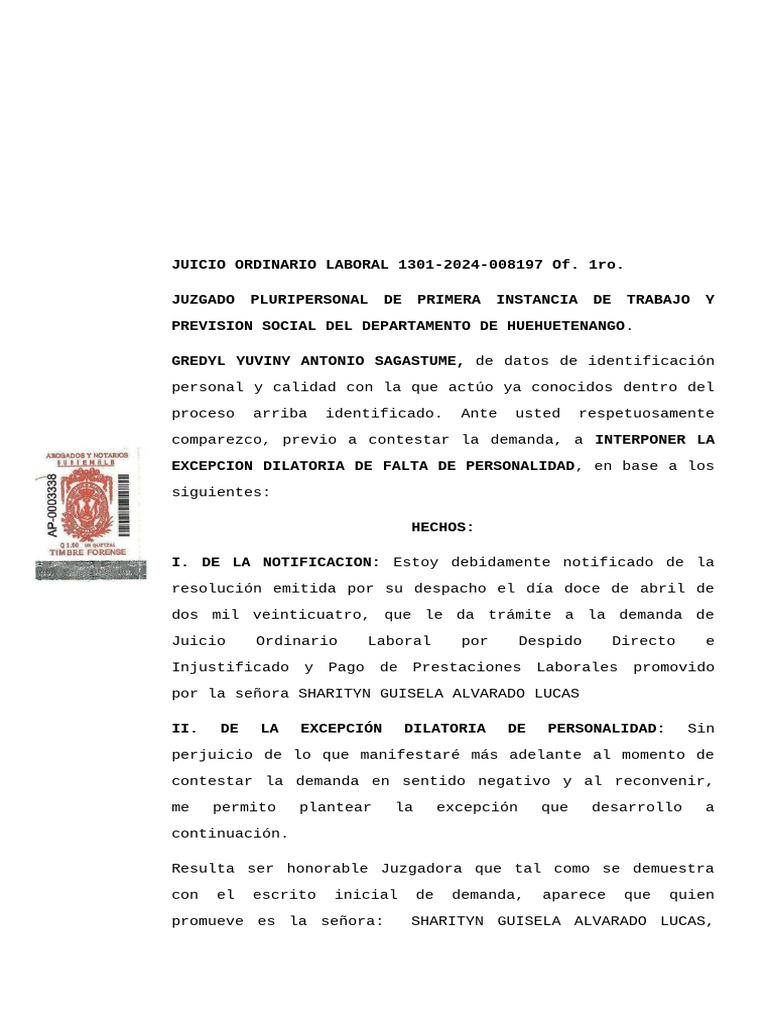 Excepcion de Falta de Personalidad | PDF