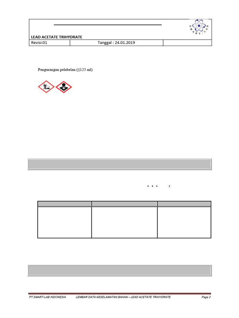 MSDS Lead Acetate Trihydrate (Indo) | PDF