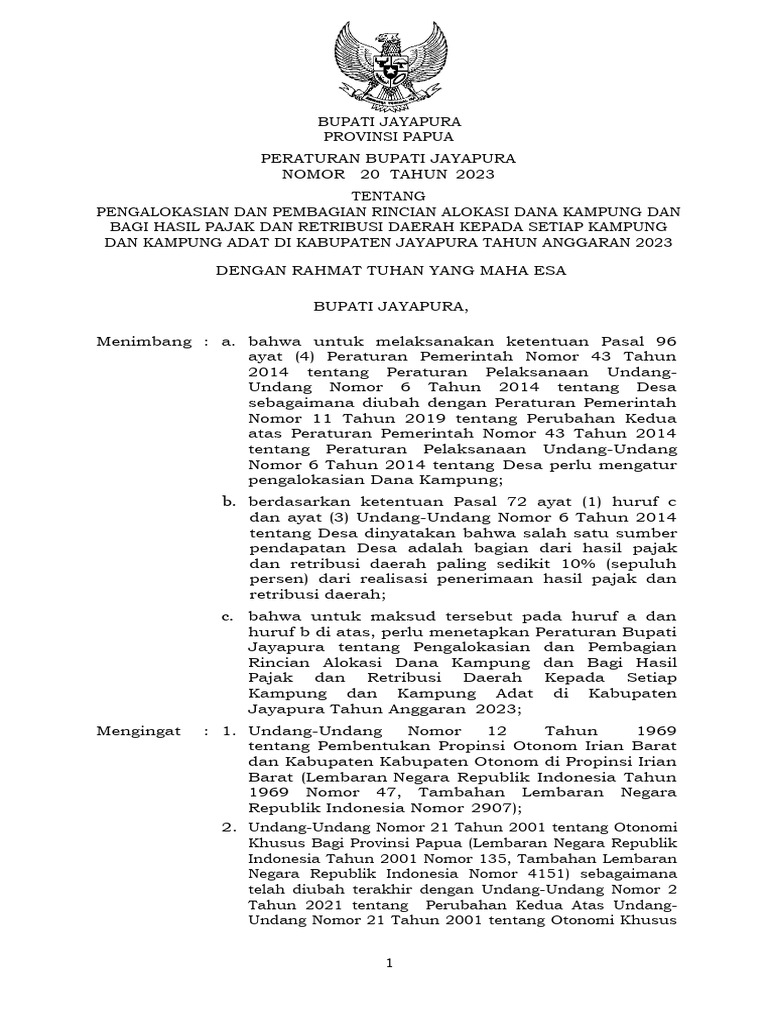 Perbup Nomor 20 Tahun 2023 | PDF