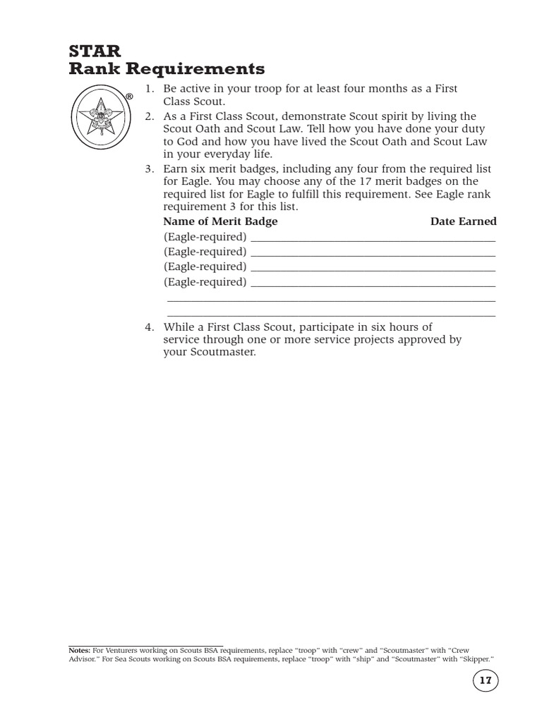 Star Rank Requirements 2019 | PDF | Boy Scouts Of America | Outdoor ...