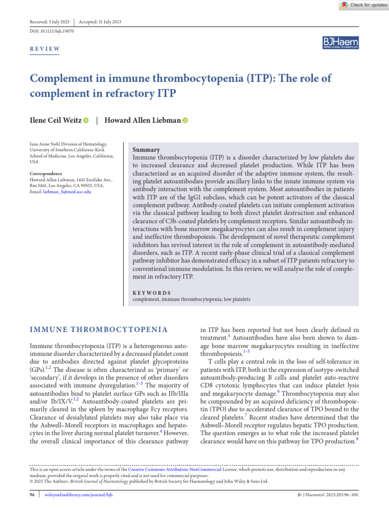 BR J Haematol - 2023 - Weitz - Complement in Immune Thrombocytopenia ITP The Role of Complement ...