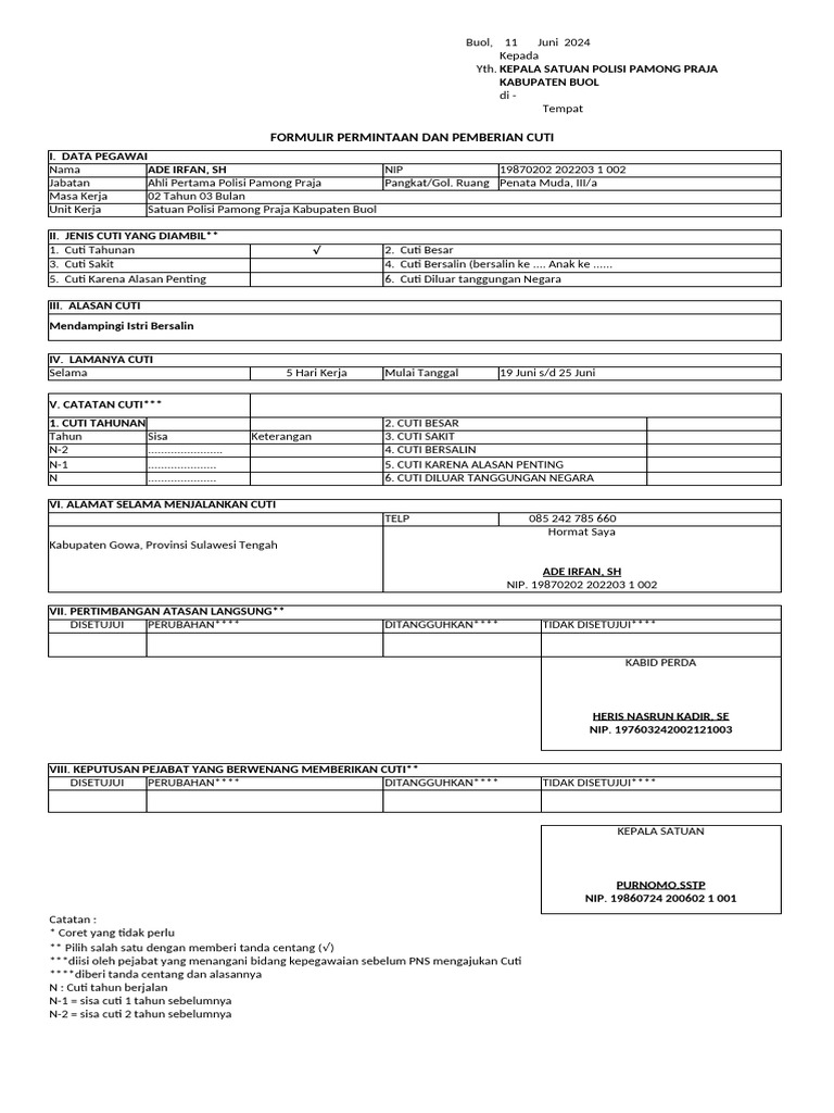 Blanko Permohonan Cuti | PDF