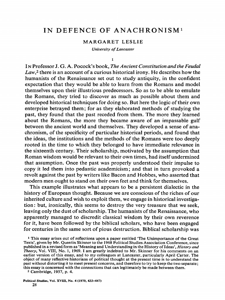 1970 in Defence of Anachronism | PDF