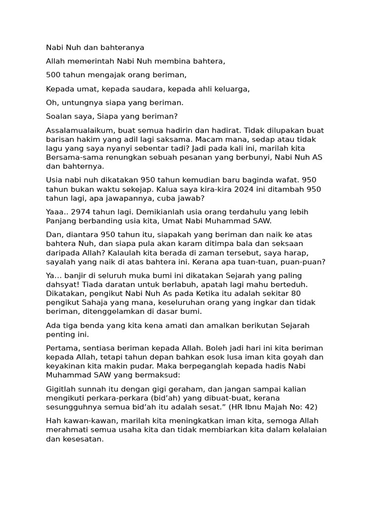 Nabi Nuh Dan Bahteranya | PDF