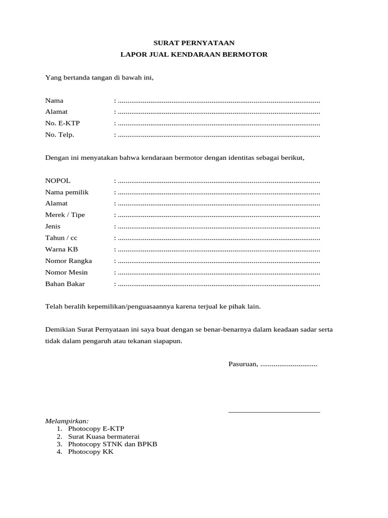 Surat Pernyataan Jual | PDF Surat Pernyataan Jual | PDF