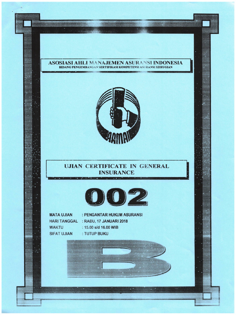 Soal Cgi Subjek 002 Aspek Hukum Asuransi | PDF