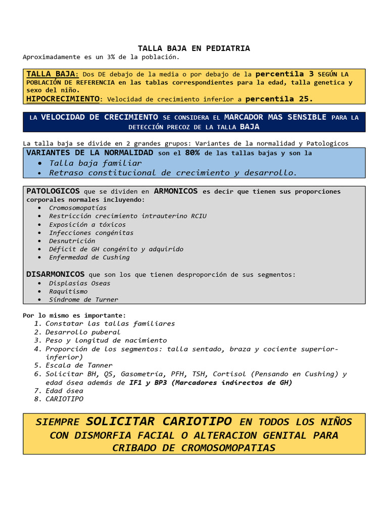 Talla Baja en Pediatria | PDF