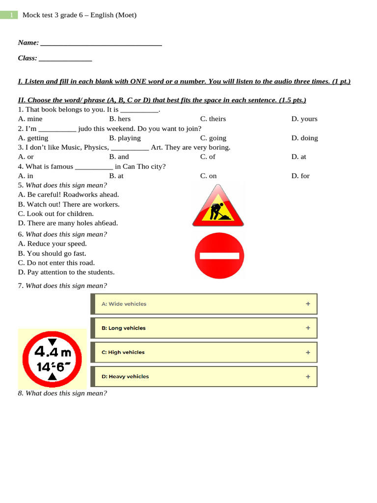 Grade 6 Mock Test 3 | PDF