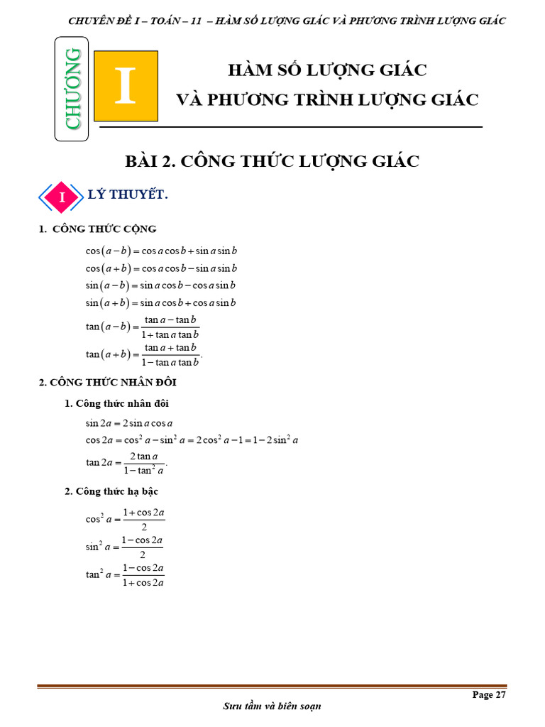Cong Thuc Luong Giac Chuong 1-Đã Nén | PDF