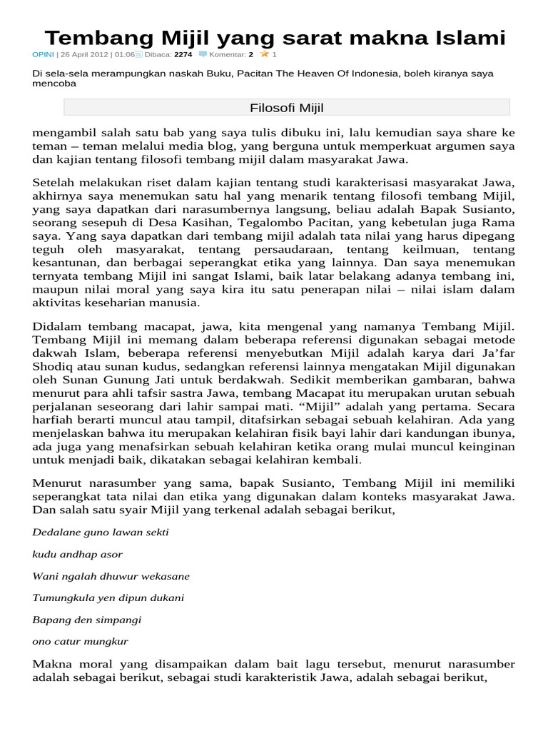 Tembang Mijil Yang Sarat Makna Islami | PDF