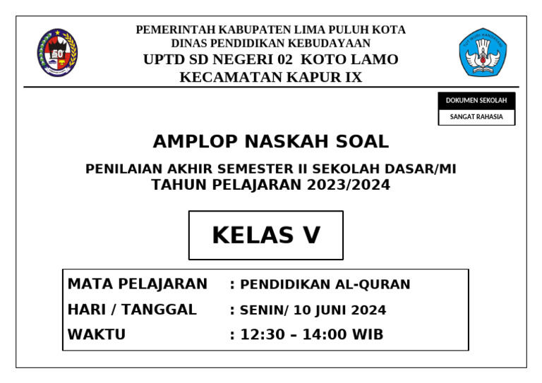 Cover Amplop Ujian | PDF