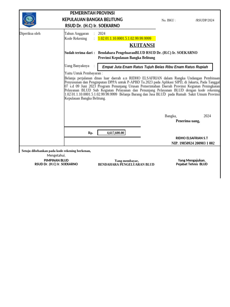 Contoh Kwitansi SPPD BLUD | PDF