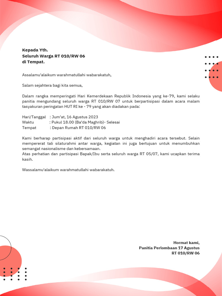 Surat Undangan HUT RI | PDF