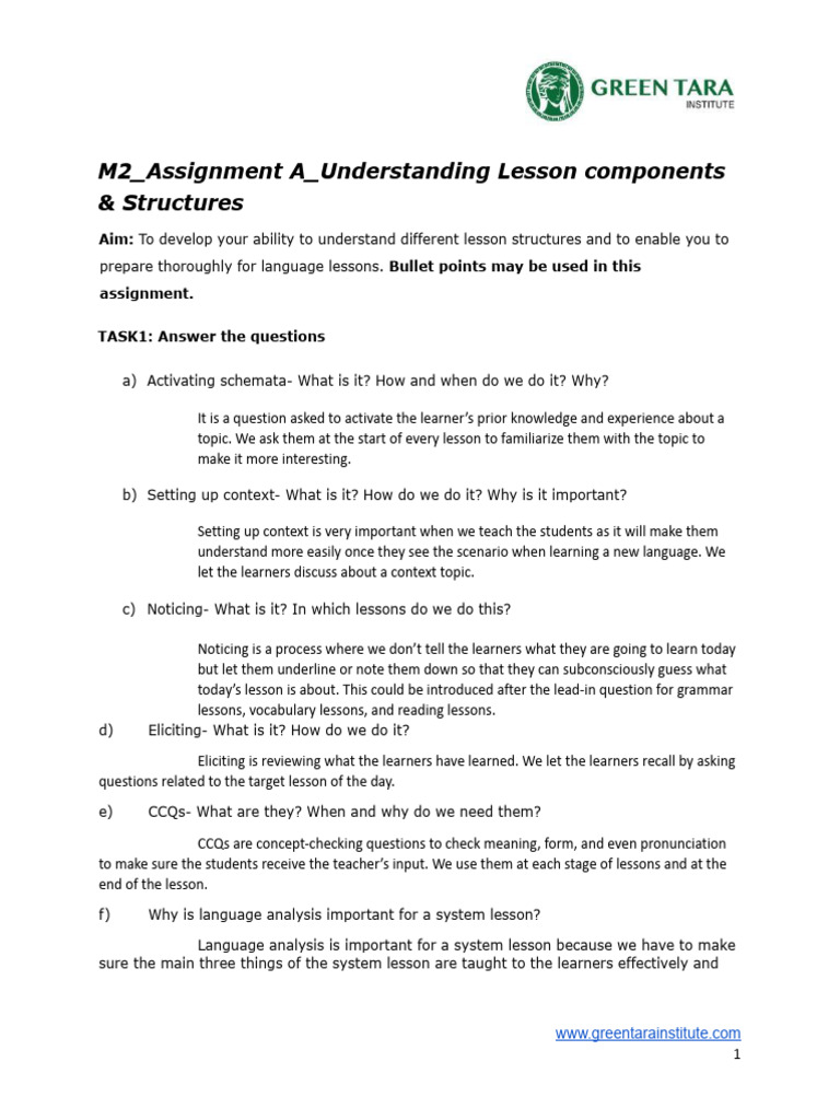Module 2 Assignment A Understanding Lesson Structures and Approaches | PDF