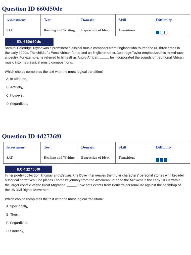 SAT Reading Transitions Guide | PDF | Sat | Aurora