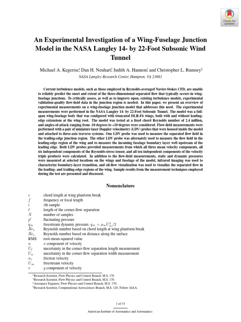 An Experimental Investigation of A Wing-Fuselage Junction | PDF