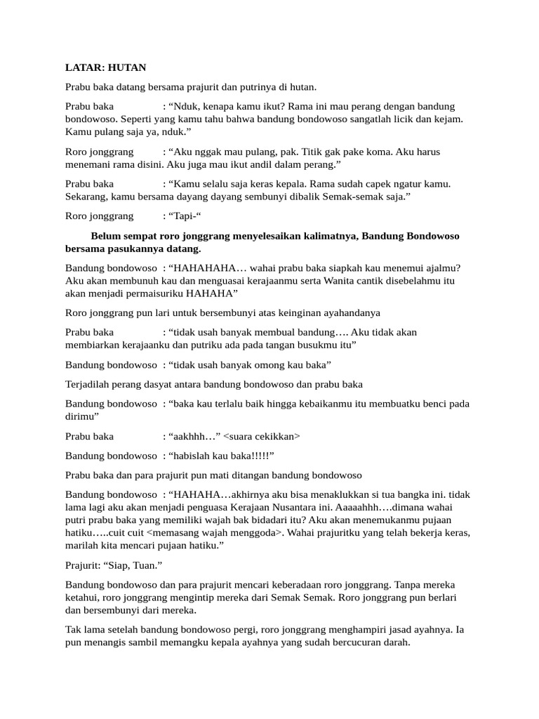 Skrip Teater Roro Jonggrang | PDF