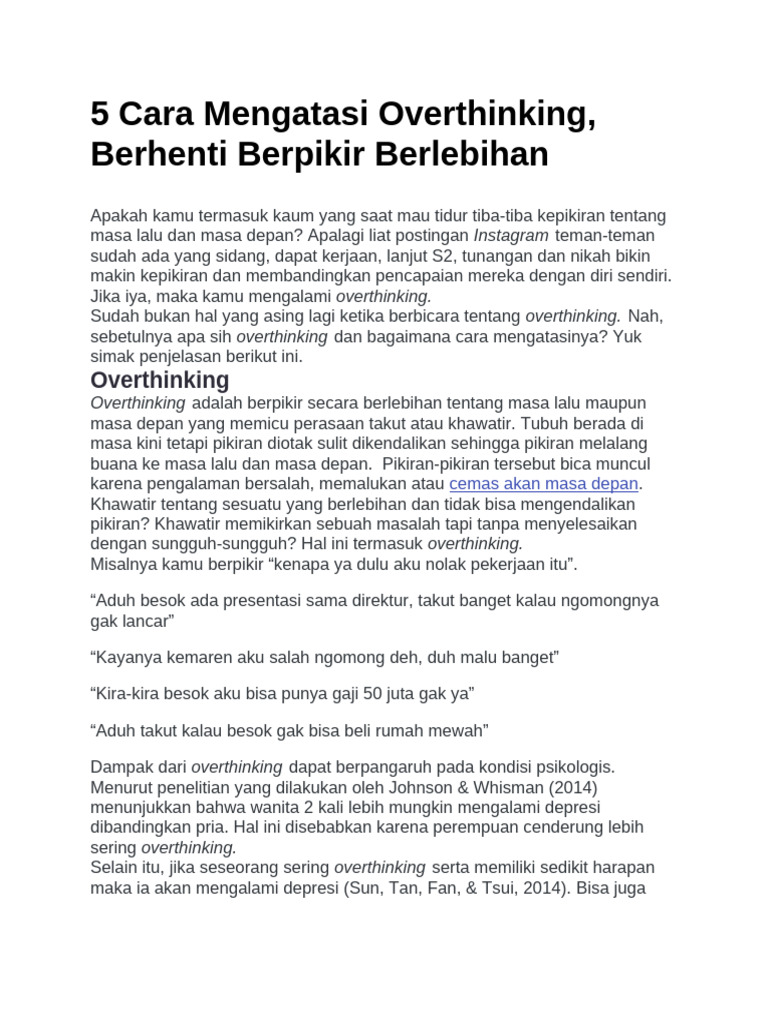 5 Cara Mengatasi Overthinking | PDF