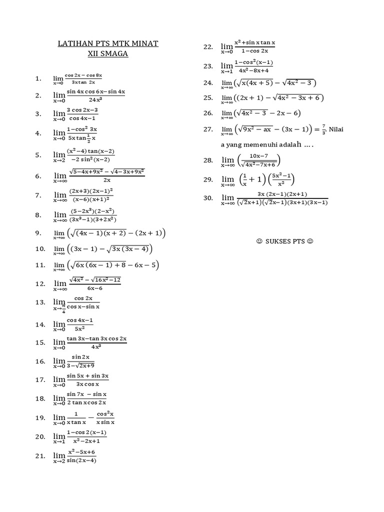 Latihan PTS Matematika Minat Xii Smaga | PDF