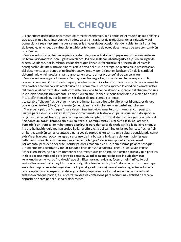 El Cheque | PDF