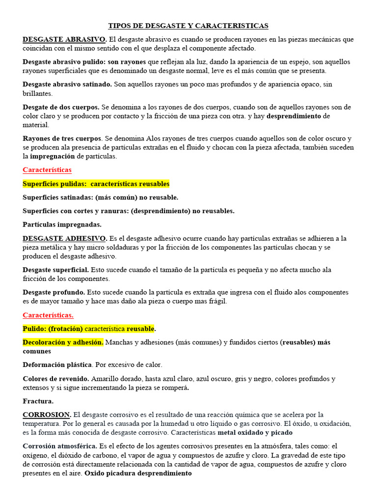 Tipos de Desgaste y Caracteristicas | PDF
