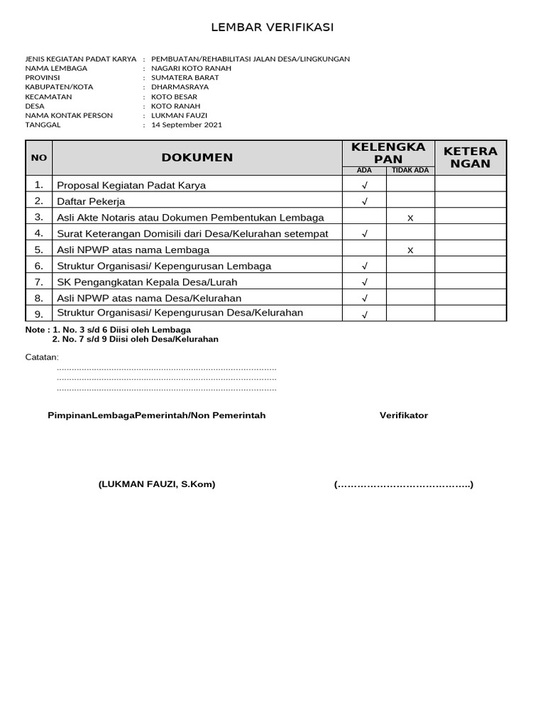 Lembar Verifikasi | PDF